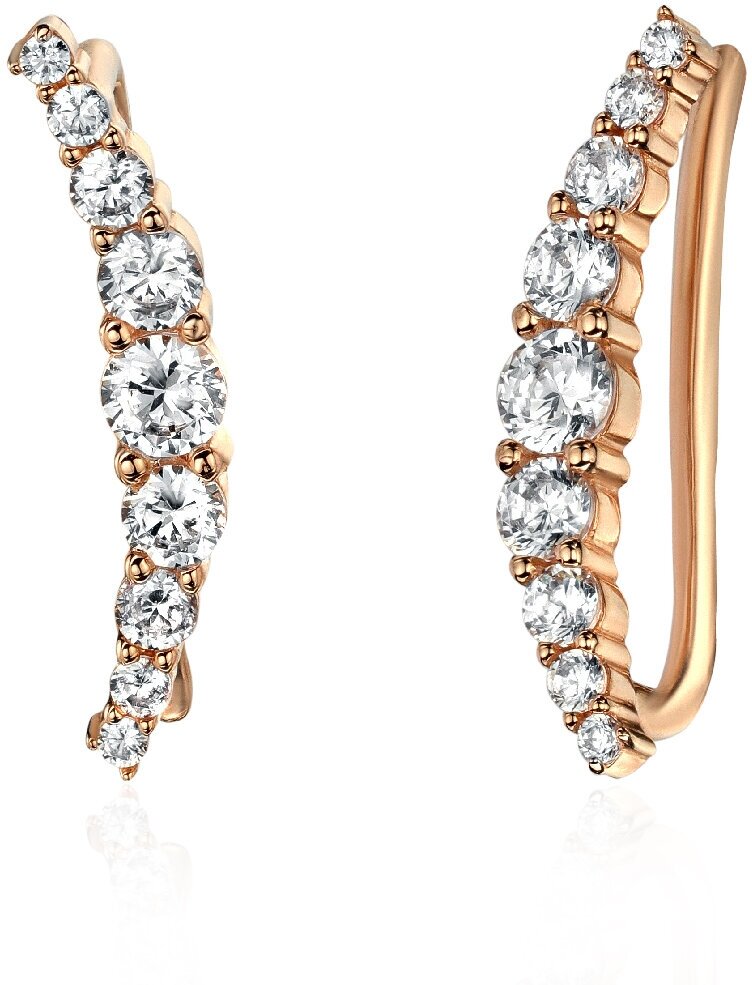 Серьги каффы, красное золото, 585 проба, фианит