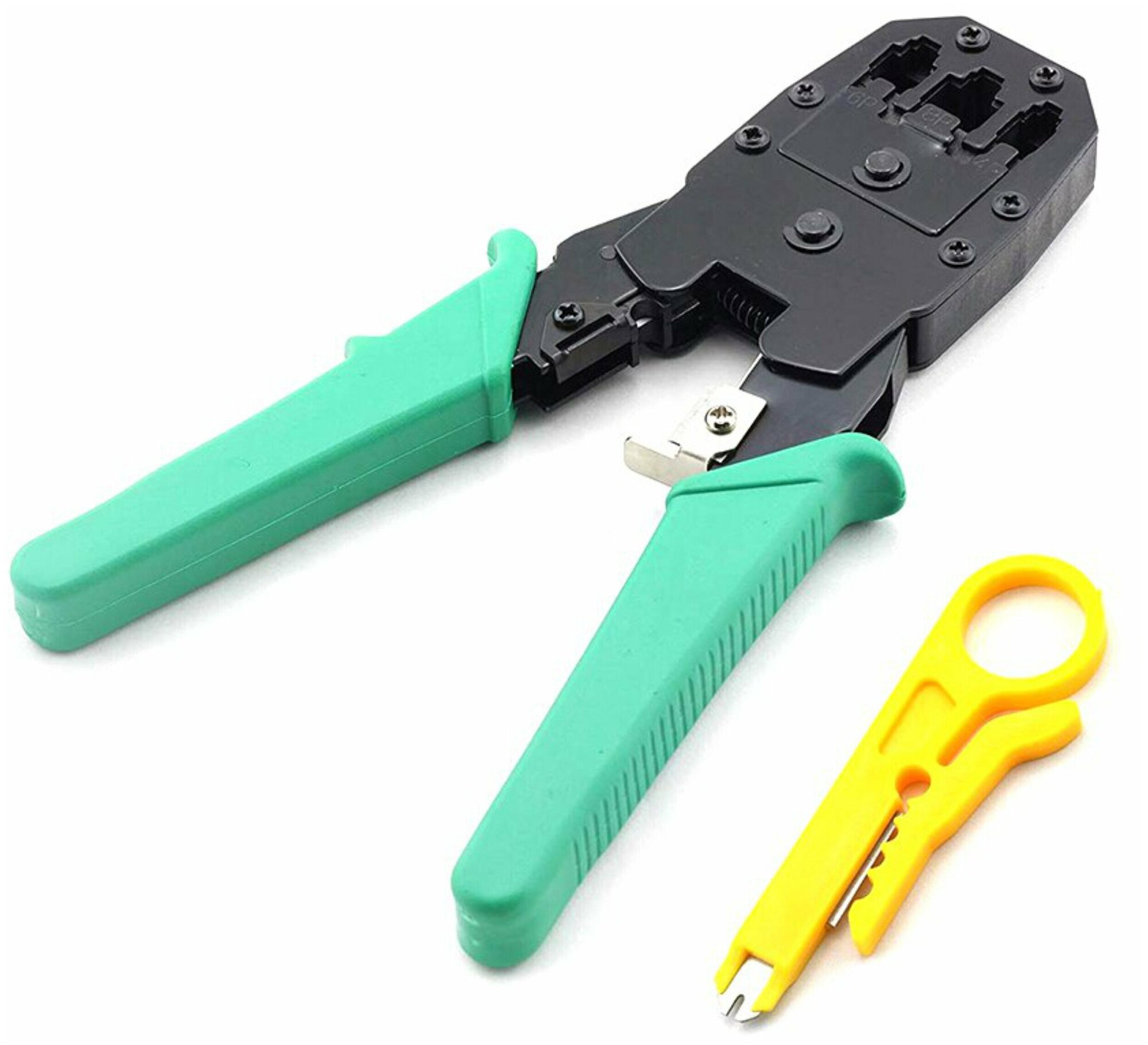 Клещи обжимные Atcom для разделки и обжима сетевых и телефонных кабелей 8р, 6p, 4p -1шт.