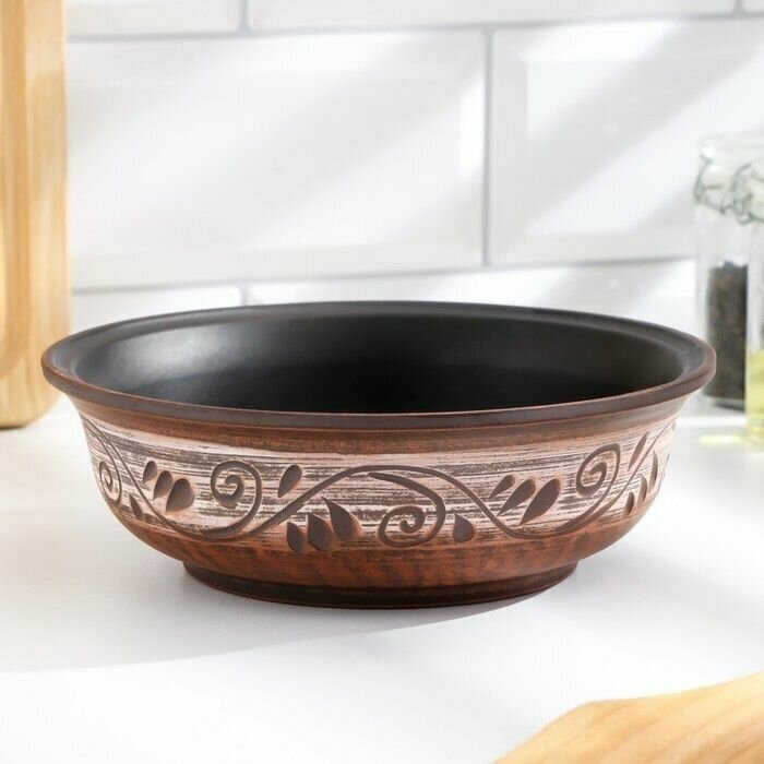 Тарелка глубокая 0,7 л, 6х18х18 см, ангоб, тарелка глиняная для подачи, тарелки для сервировки