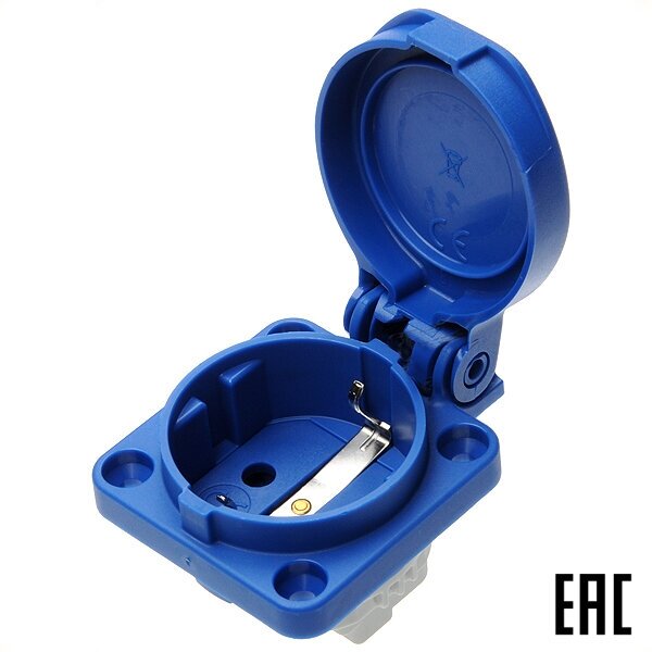Розетка Schuko на поверхность 50х50 с/п 2Р+Е 16А 250В IP54 синяя PCE 105-0b