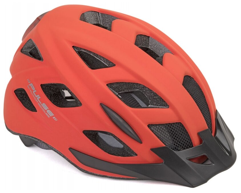 Шлем 8-9001656 с сеточкой PULSE LED X8 16 отверстий светодиодный фонарик 6 диодов/2 функции, матовый красный 52-58см AUTHOR