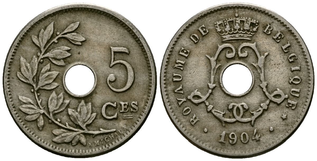 Бельгия 5 сантимов, 1904 BELGIQUE XF