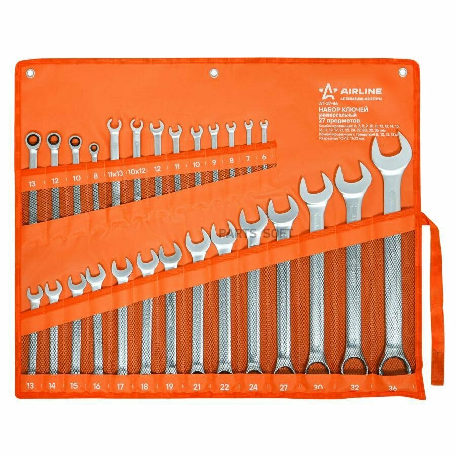 AIRLINE AT-27-46 Набор ключей универсальный PRO 27пр. (комб. 6-36мм комб. с трещоткой 8 10 12 13мм разрезные 10x12 ()