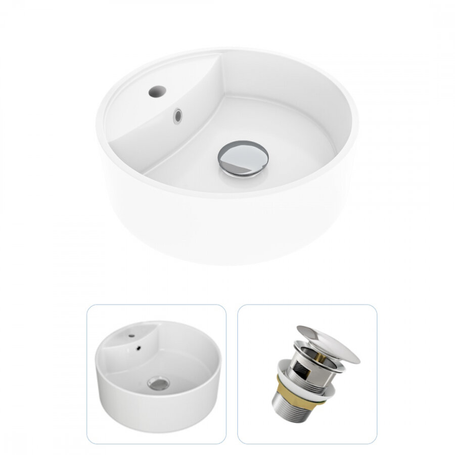 Раковина накладная для ванной Teymi Lina S D40 в комплекте донный клапан клик-клак с переливом хром F01564