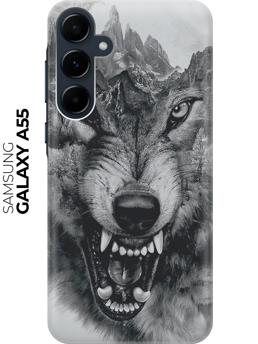 Силиконовый чехол на Samsung Galaxy A55 / Самсунг А55 с рисунком "Волк в горах"