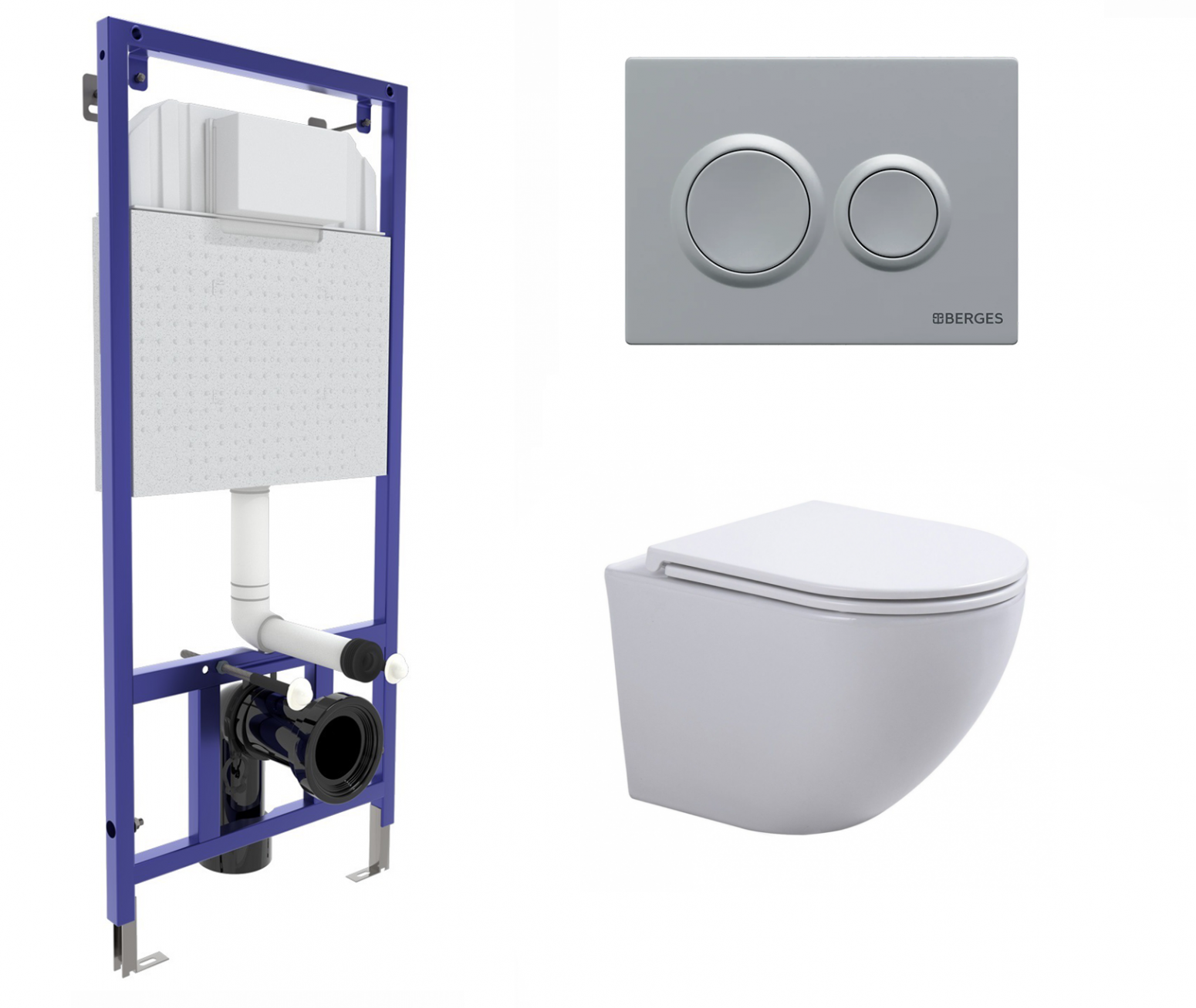 Комплект 3 в 1 инсталляция Berges Novum O2 + Подвесной унитаз SinteSi EVI с кнопкой матовой хром