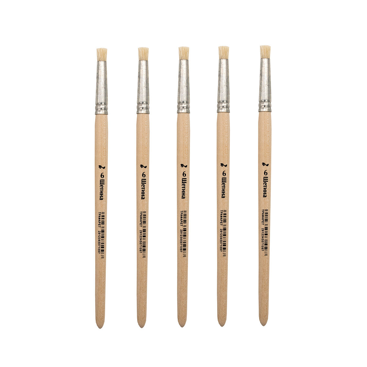 Кисть щетина, круглая, трафаретная № 6, 5шт/уп, Артком