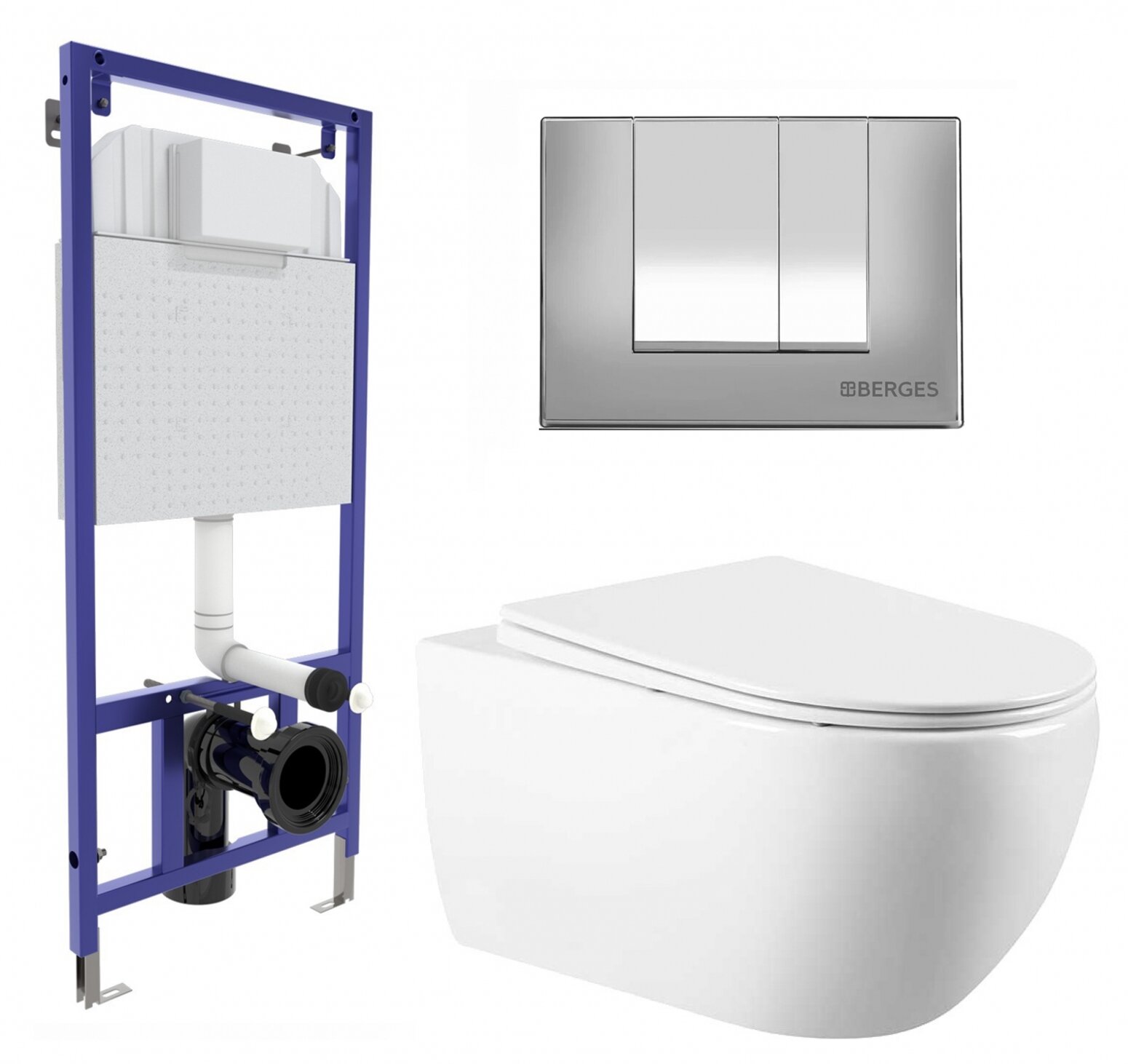 Комплект 3 в 1 инсталляция Berges Wasserhaus Novum 040242 + Унитаз подвесной Vincea Evo VT1-34 + кнопка хром матовая