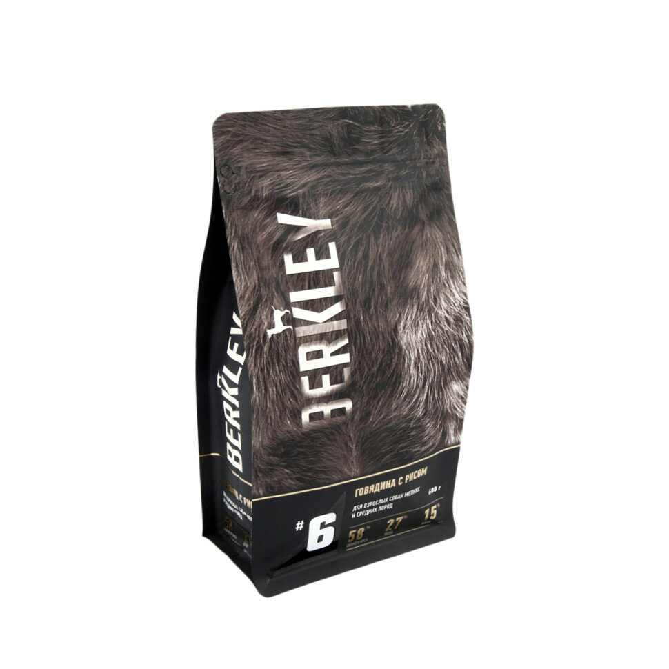 Berkley №6 сухой корм для взрослых собак мелких и средних пород, с говядиной и рисом - 600 г