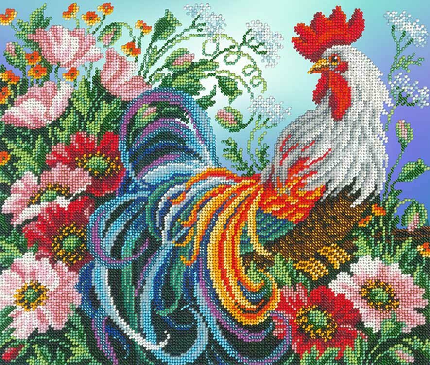 Набор вышивки бисером «Красавец петух», 31x26 см, Русская искусница