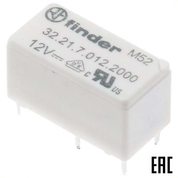 Реле промежуточное 32.21.7.012.2000 12В DC 6А 1пере клавишный контакт серия 32 (Finder) (2 шт. в комплекте)