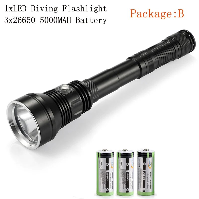 Ффонарь для подводного плавания XHP70.2, водонепроницаемый, желтый/белый, 6000 лм, с аккумулятором 26650