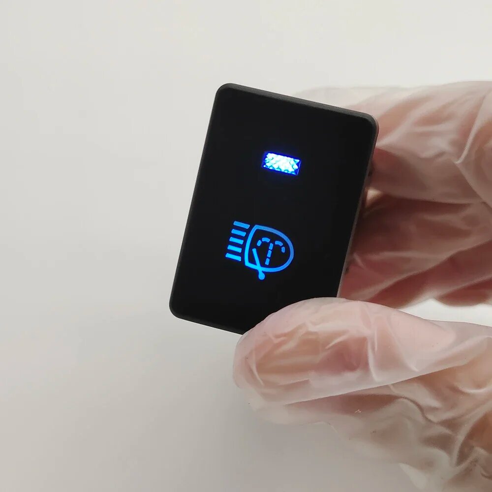 Синий светодиодный светильник, нажимной переключатель для омывателя фар, 4-проводная кнопка для Toyota Camry Prius Corolla, переключатель для чистки фар, 12 В постоянного тока