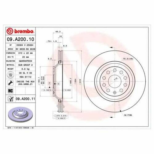 Тормозной диск задний Brembo 09a20011