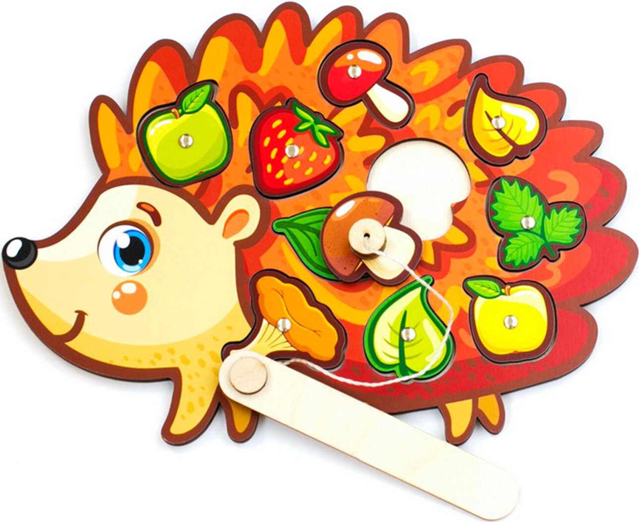 Развивающая настольная игра магнитная рыбалка "Ежик", деревянная рамка-вкладыш