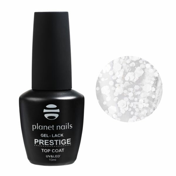 Planet Nails, "PRESTIGE" - GLOSSY TOP SNOW WHITE, без липкого слоя, 10мл