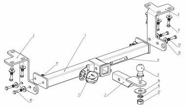 Фаркоп Бизон на Suzuki Grand Vitara FA 0852-E(N) (3 двери, с 2005 по 2014 г. в.(c накладкой из нержавеющей стали)) (паспорт и сертификат в комплекте)(без электрики)