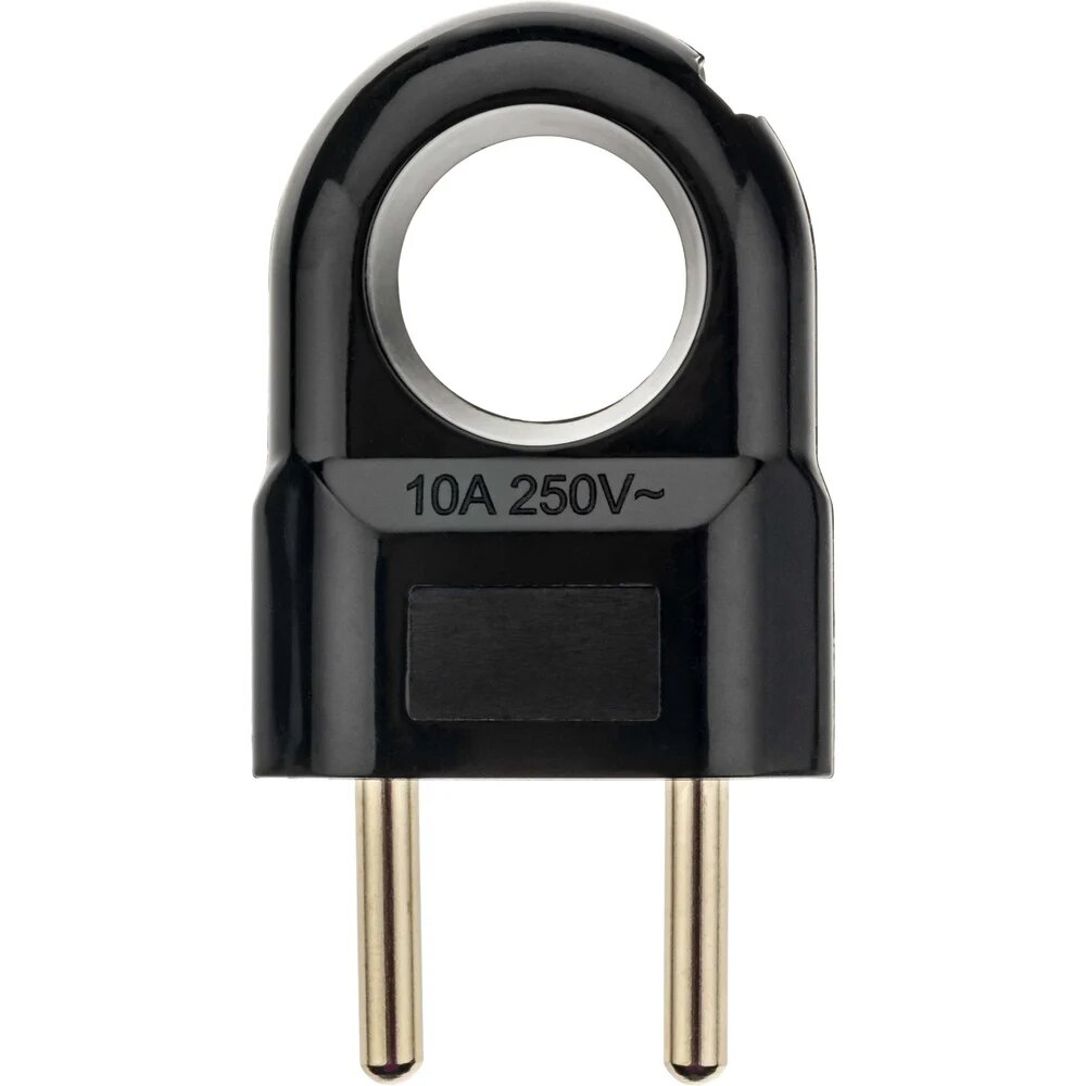 Вилка duwi без заземления с кольцом черная 10А 250В евровилка CEE 7/16 30475 3