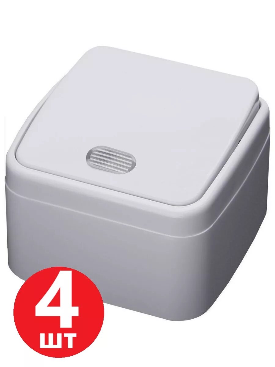 Выключатель одноклавишный с подсветкой накладной 4 шт