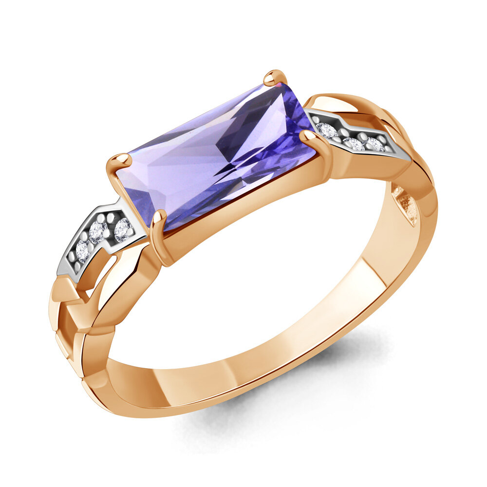 Кольцо, серебро, 925 проба, золочение, танзанит, фианит