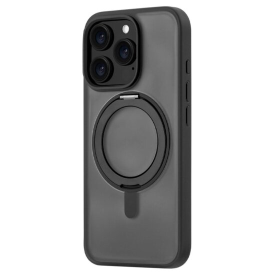 Чехол Ubear для Apple iPhone 16 Pro Max, Clip 360 Mag с кольцом-стендом, силк-тач, черный