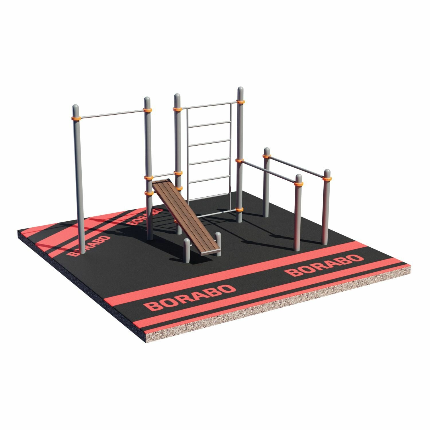 Спортивный уличный Workout комплекс BW-33-М с турником, брусьями, скамьей для пресса и лестницей, серый