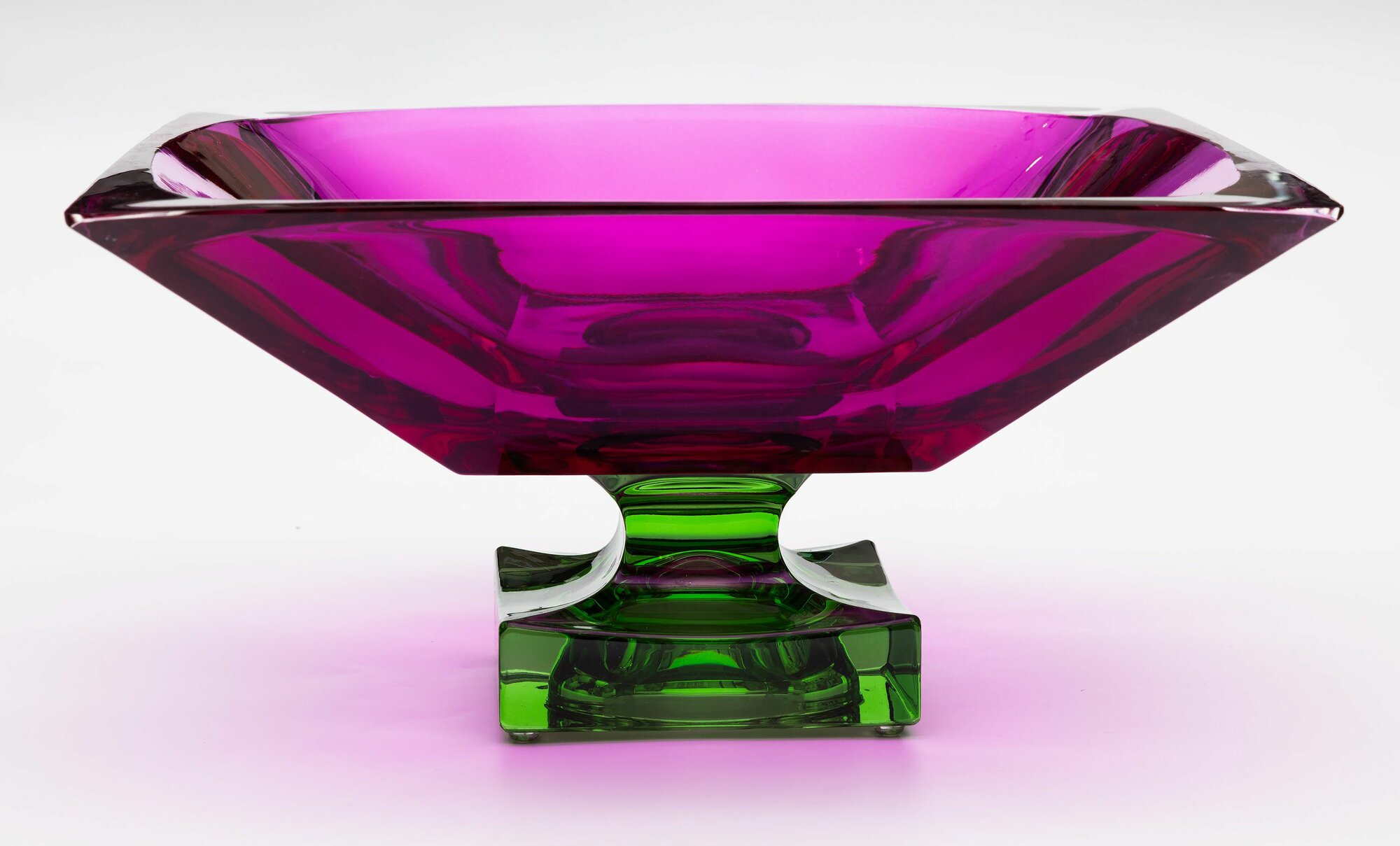 Ваза Cre Art ANGLE 02 розовый с зеленым, 30х30 выс 15см, стекло