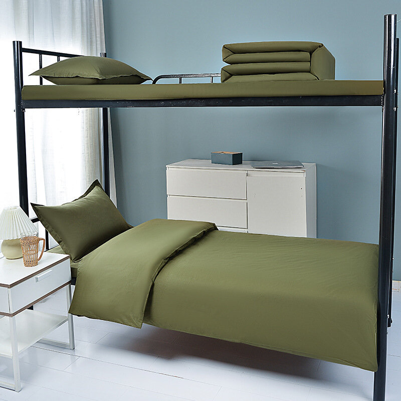 Хлопковый набор из трех предметов постельного белья для студенческого общежития [Военный зеленый] Чистый хлопок,