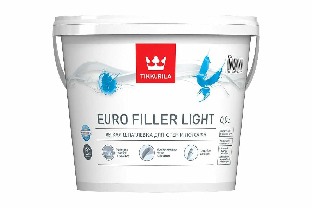 Tikkurila EURO FILLER LIGHT - шпаклевка финишная легкая 0.9 л 700009481 для ремонта стен