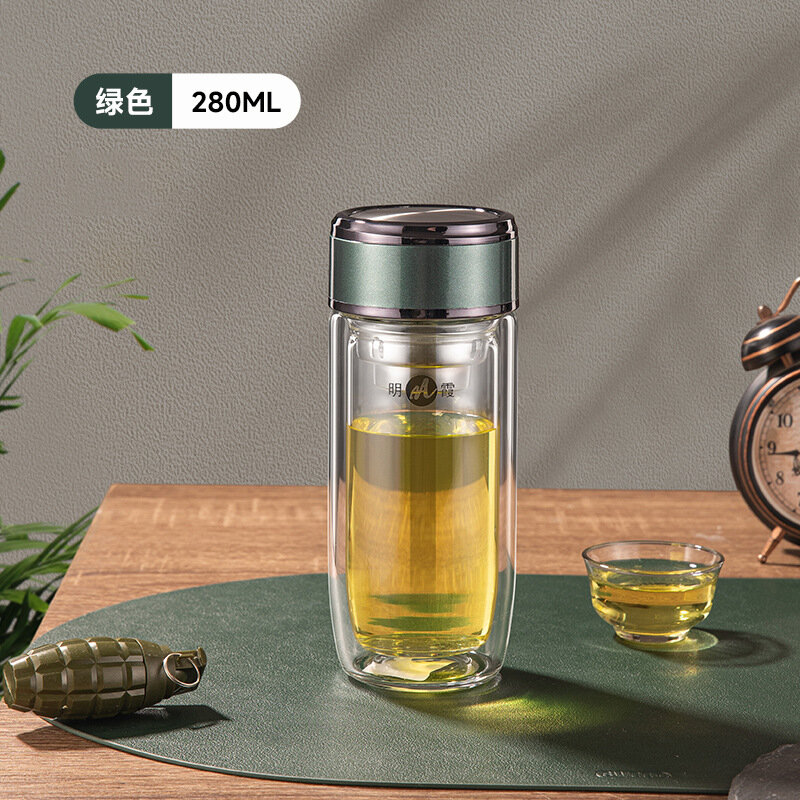 Двухслойная стеклянная чашка Mingxia из высокого боросиликата, чашка в форме гусиного яйца с фильтром, чайная чашка, подарок для мужчин, оптовая продажа
