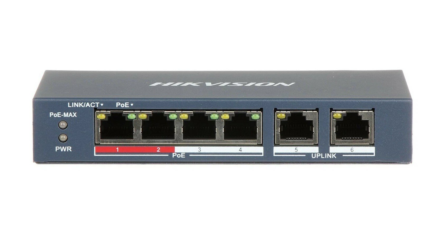 Коммутатор PoE HIKVISION DS-3E0106HP-E/M Pro (4x10/100M PoE-портов, 2 Uplink порта 100Mbps PoE budget: 60W Metal) 60Вт