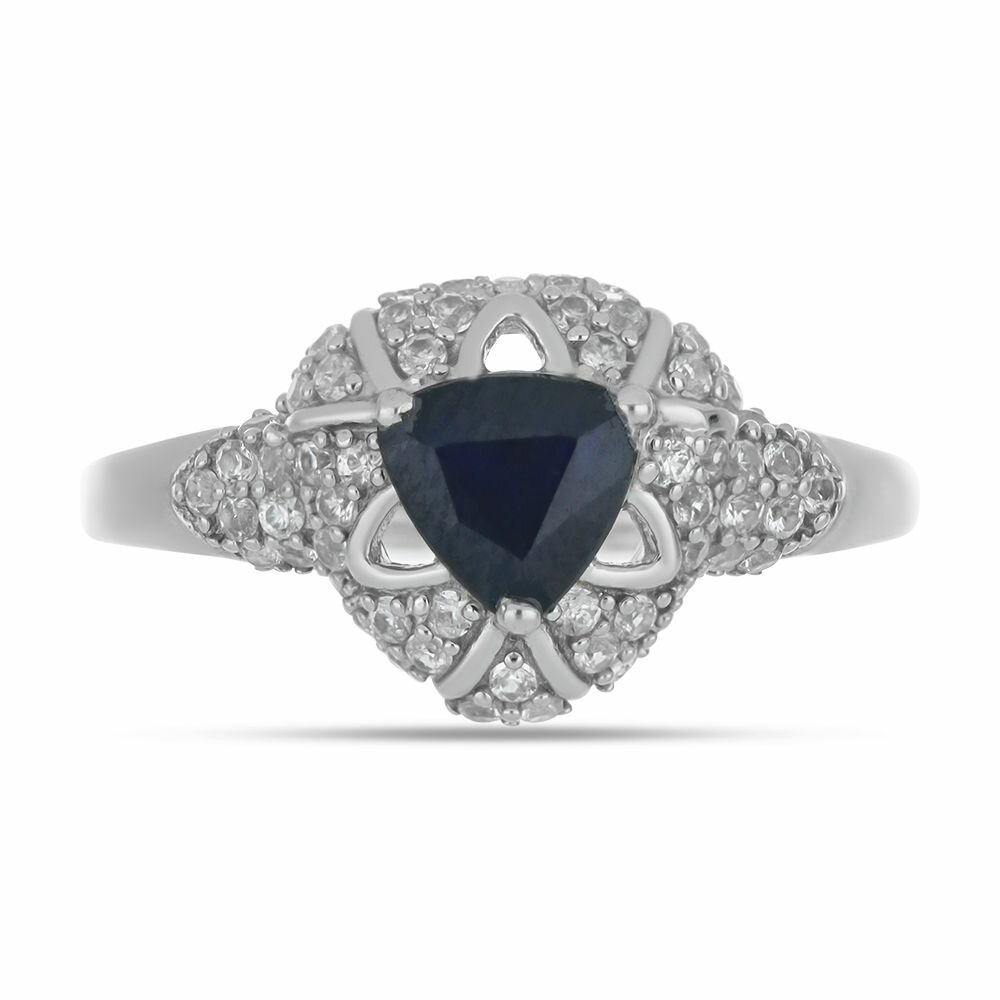 Кольцо, серебро, 925 проба, родирование, циркон, сапфир