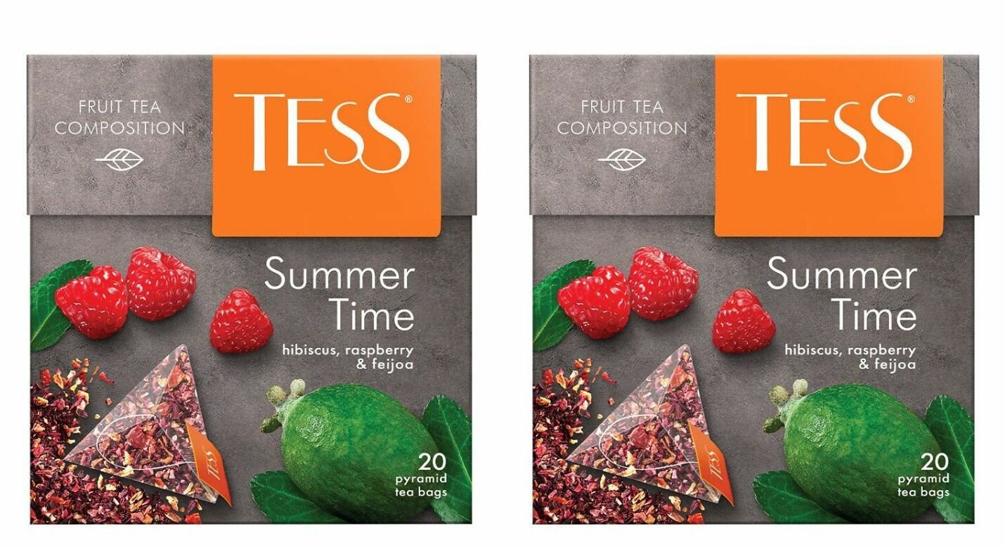 Tess Чай травяной Summer Time с ароматом малины и фейхоа, 20 пирамидок по 1,8 г, 2 уп