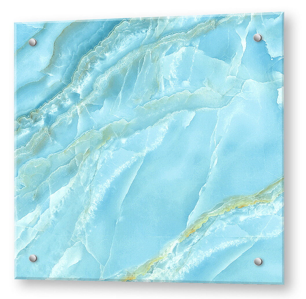 Кухонный экран из закаленного стекла "бирюзовый мрамор" - (600х600х4 мм)