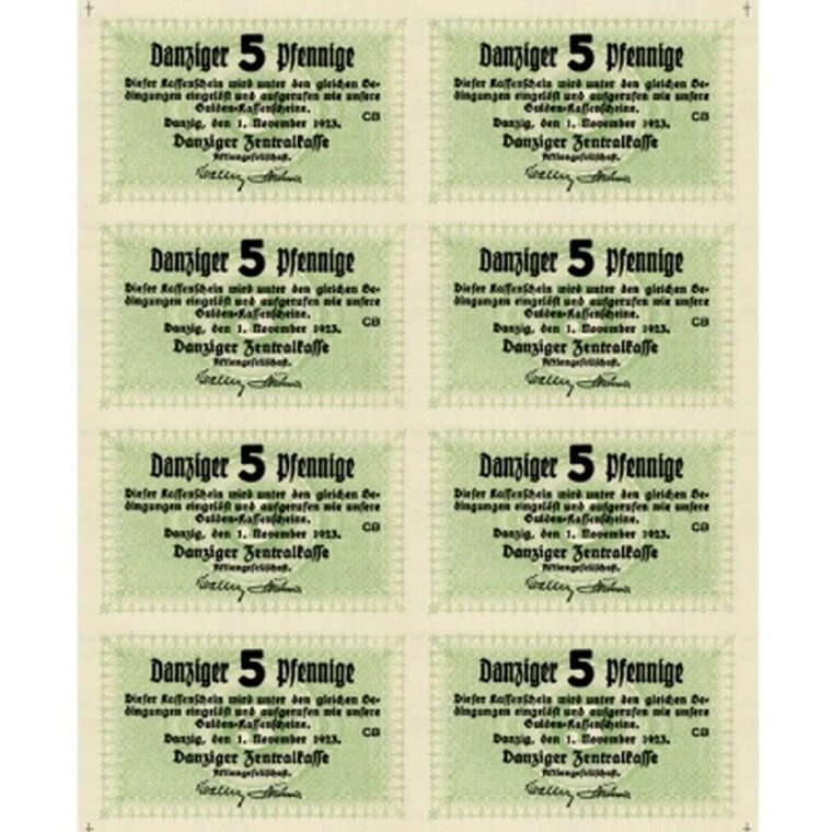Купюры 5 пфеннигов 1923 Данциг, 2 вид, сувенирная копия, банкноты и купюры редкие коллекционные