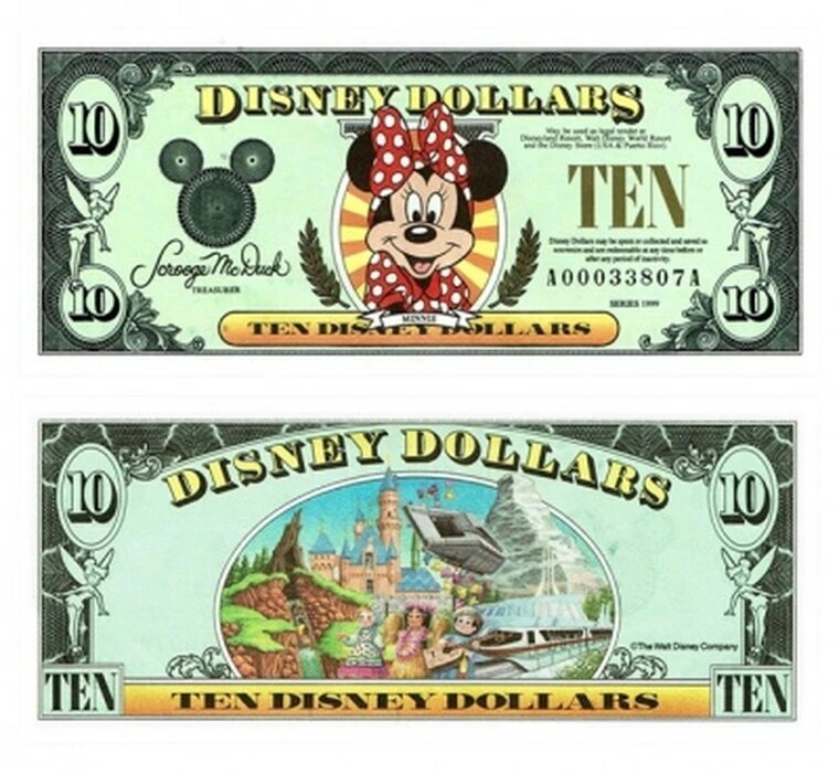 10 долларов Дисней, Disney Dollar 1999, сувенирная копия, банкноты и купюры редкие коллекционные
