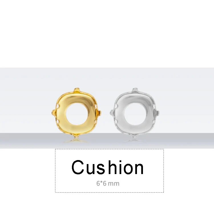 Серебряные пустые зажимы для камней Cushion 6x6mm 20шт