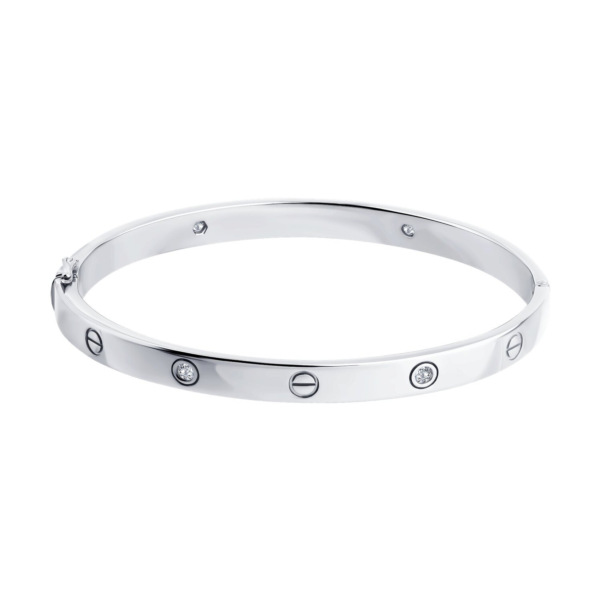 Жесткий браслет, серебро, 925 проба, родирование, фианит