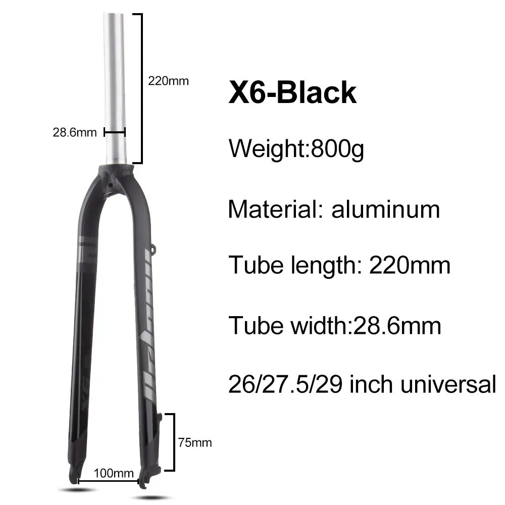 Вилка велосипедная X6 Black, алюминиевая, 26/27.5/29"
