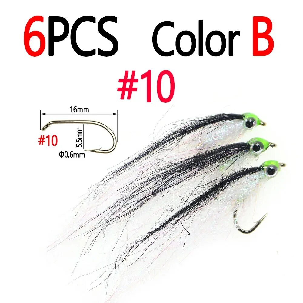 Bimoo 6 шт. летучий стример для рыбалки 6pcs Color B Size 10