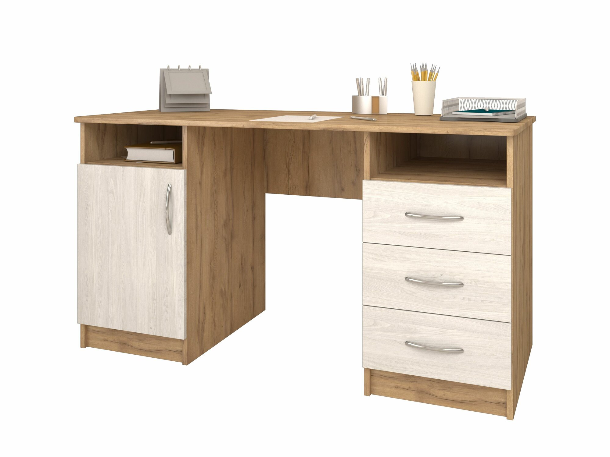 Стол компьютерный, письменный СП-5 ЛДСП дуб золотистый/анкор светлый, двухтумбовый, ящики справа