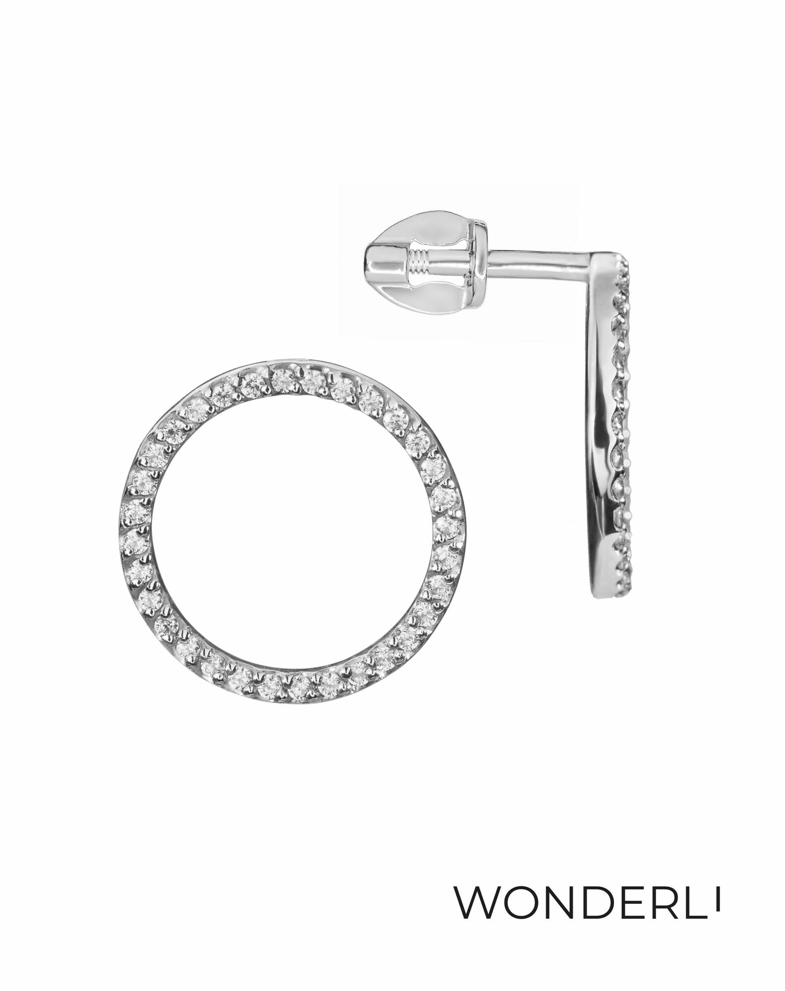 Серьги каффы, серебро, 925 проба, родирование, фианит