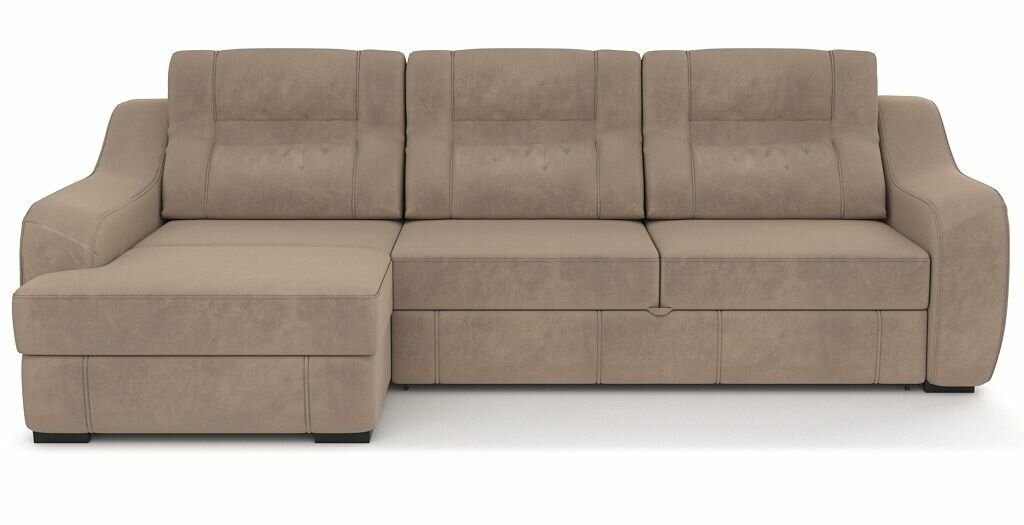 Угловой диван-кровать, раскладной, высоковыкатной, PUSHE Ройс, левый угол, бежевый Noel ivory