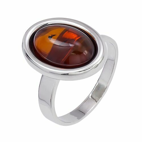 Перстень, серебро, 925 проба, родирование, янтарь