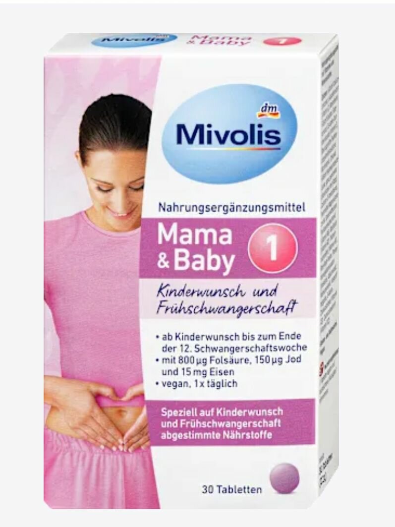 Витамины Mivolis "Mama & Baby", для беременных, с фолиевой кислотой, йодом и железом, 30шт
