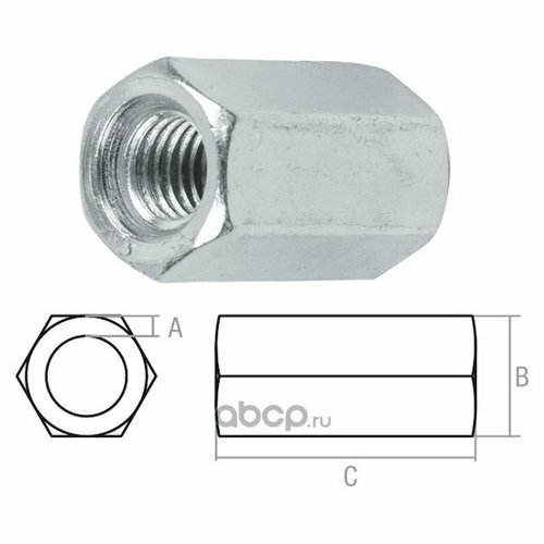 Гайка М12 (1.75х19х36 мм) удлиняющая, цинк, кл. пр. 5.8 (2 шт в зип-локе) STARFIX STARFIX SMZ1869652