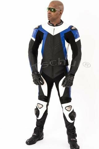 Мотокомбинезон кожаный TSCHUL 737, цвет черный синий, размер 58