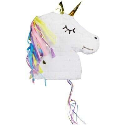 Пиньята весёлая затея голова Единорога с лентами, белая