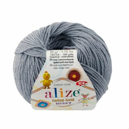 Пряжа Alize Cotton Gold Hobby New 87 (5 мотков по 50г/165м) серый