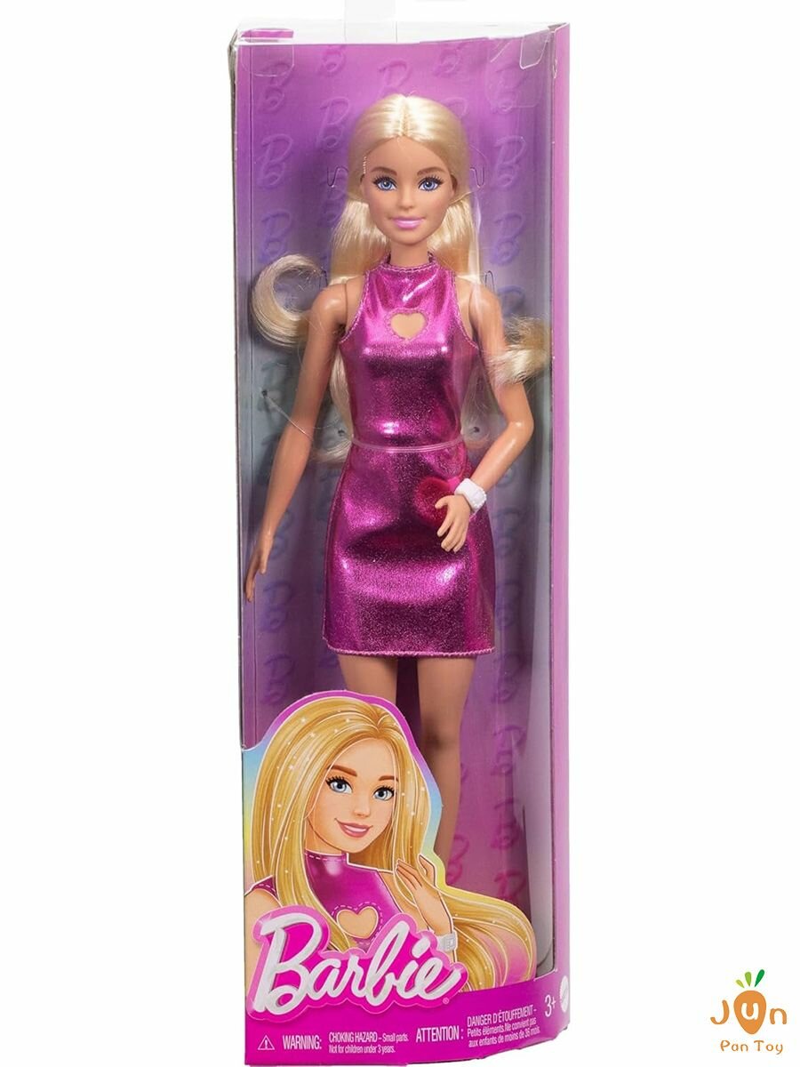 Barbie Fashionistas Doll #230 HYT88 / игрушки для девочек, кукла барби, с длинными золотистыми волосами, в розовом платье цвета металлик, подходит для детей от 3 лет и старше